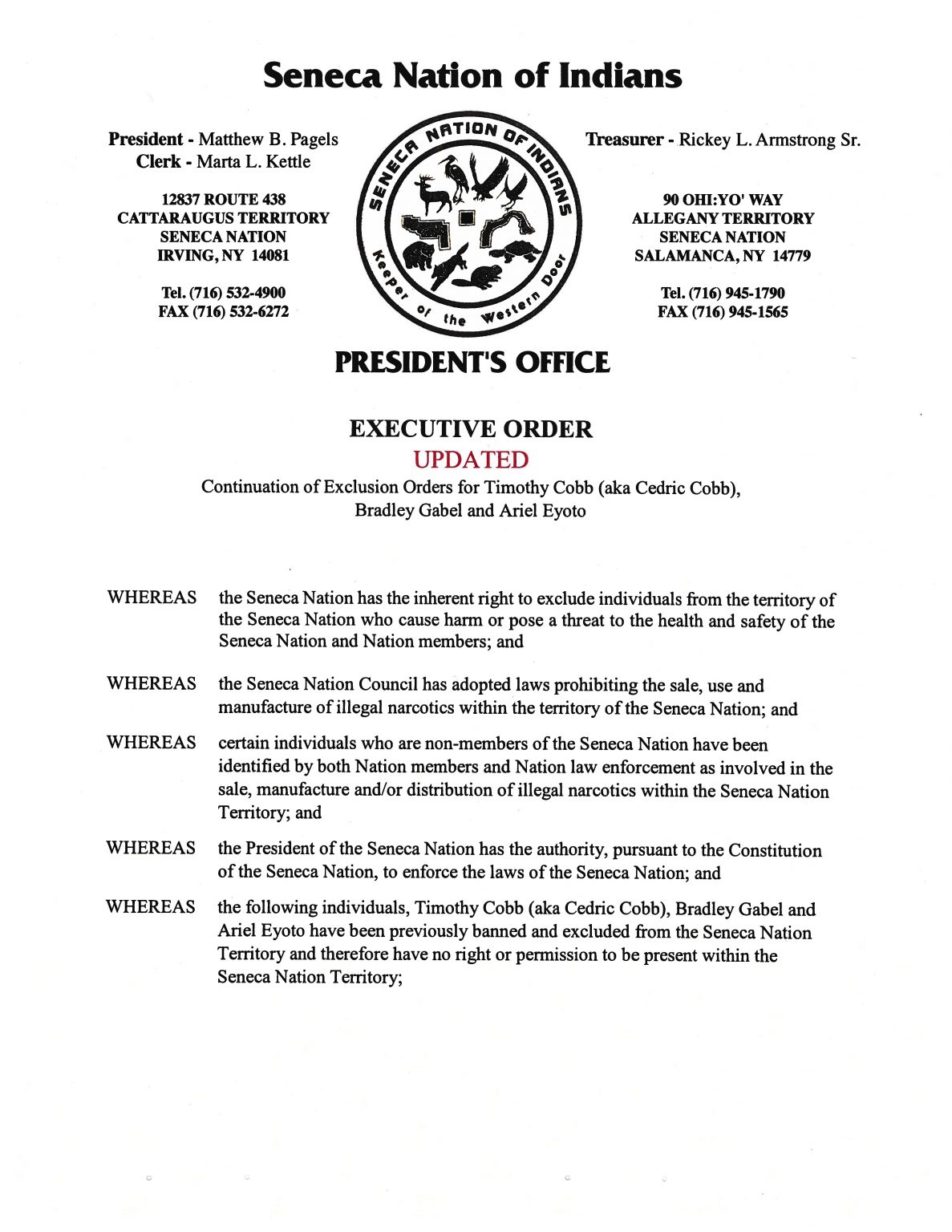 Executive Order: Continuation of Exclusion Orders - SNI