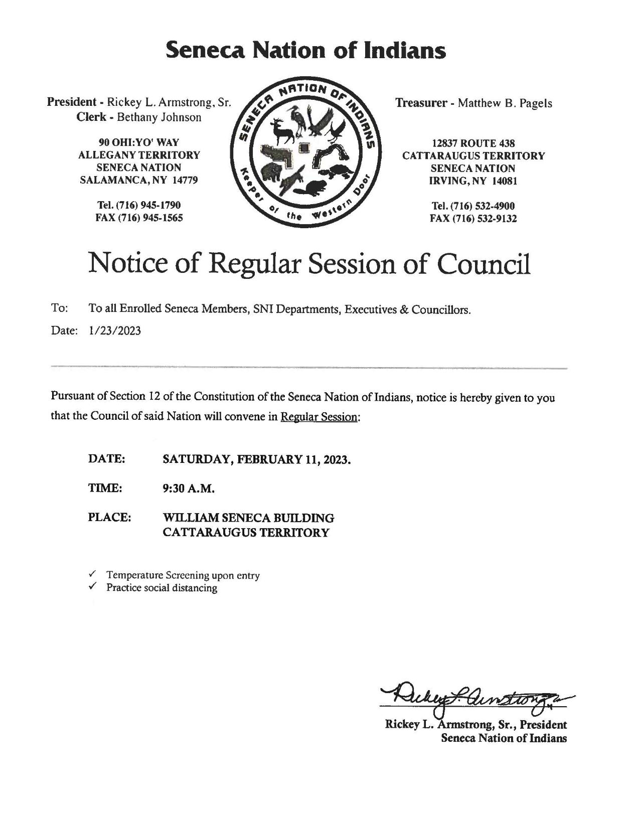 Notice of Regular Session of Council - SNI Notice of Regular Session of Council - SNI