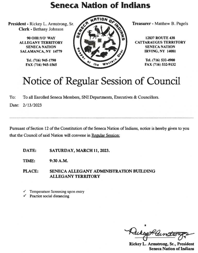 Notice of Regular Session of Council - March 11th - SNI