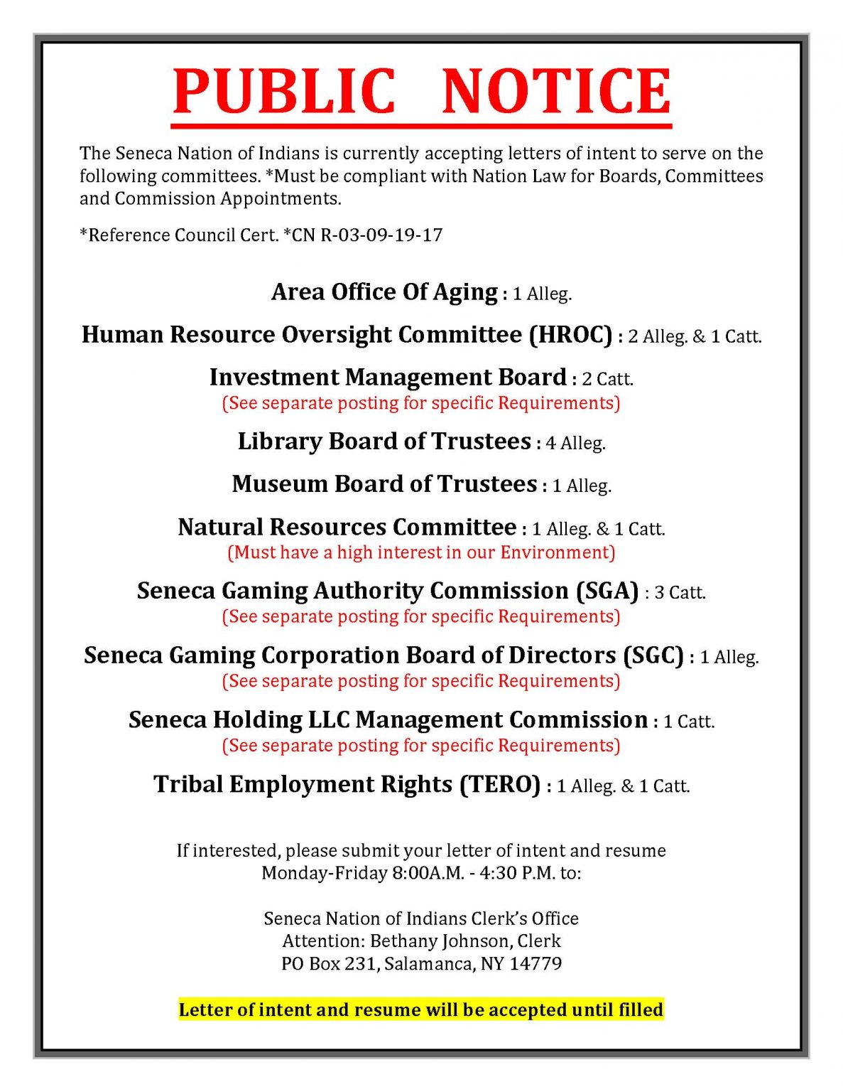 Public Notice - Board Vacancies - SNI