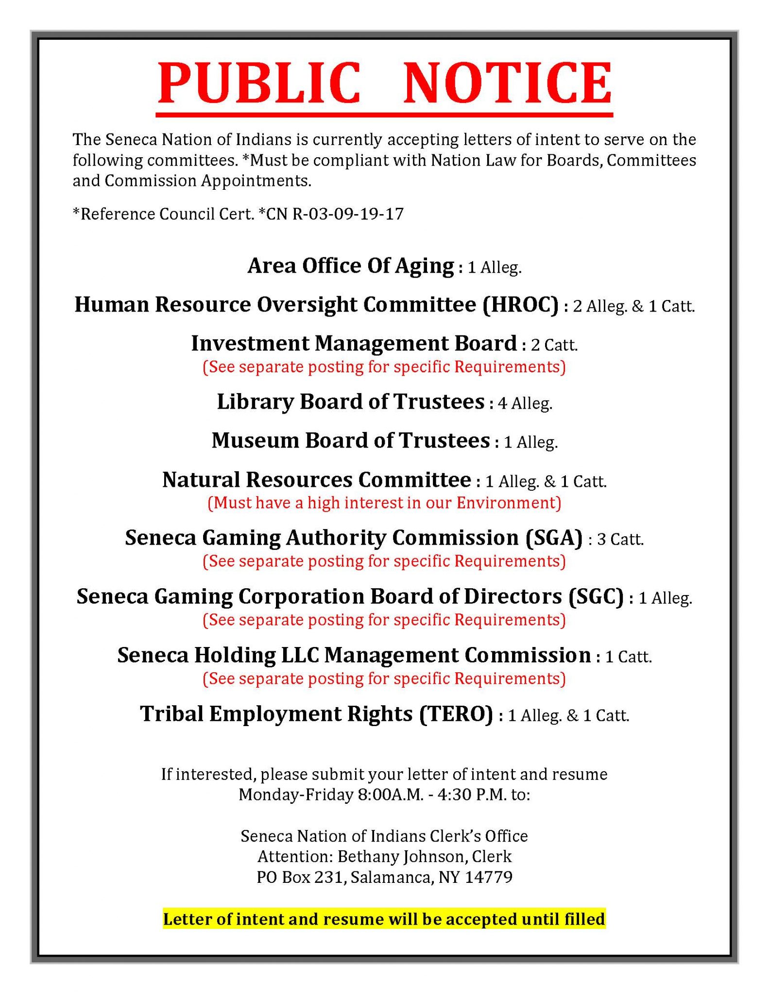 Public Notice - Board Vacancies - SNI