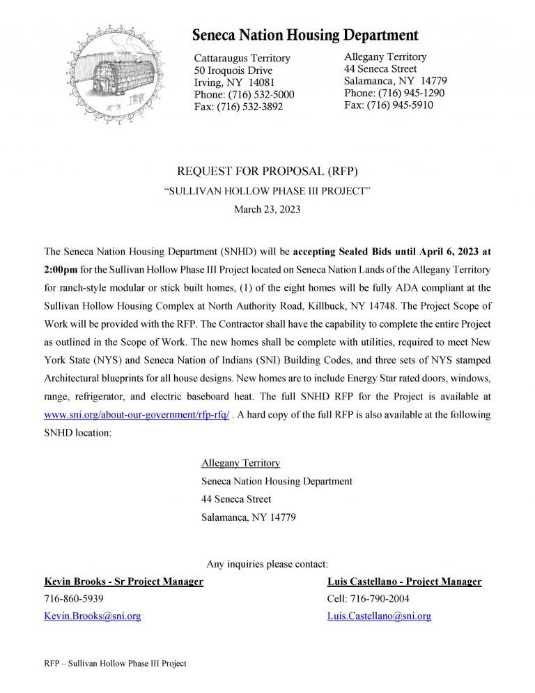 RFP Announcement: Sullivan Hollow Project - SNI