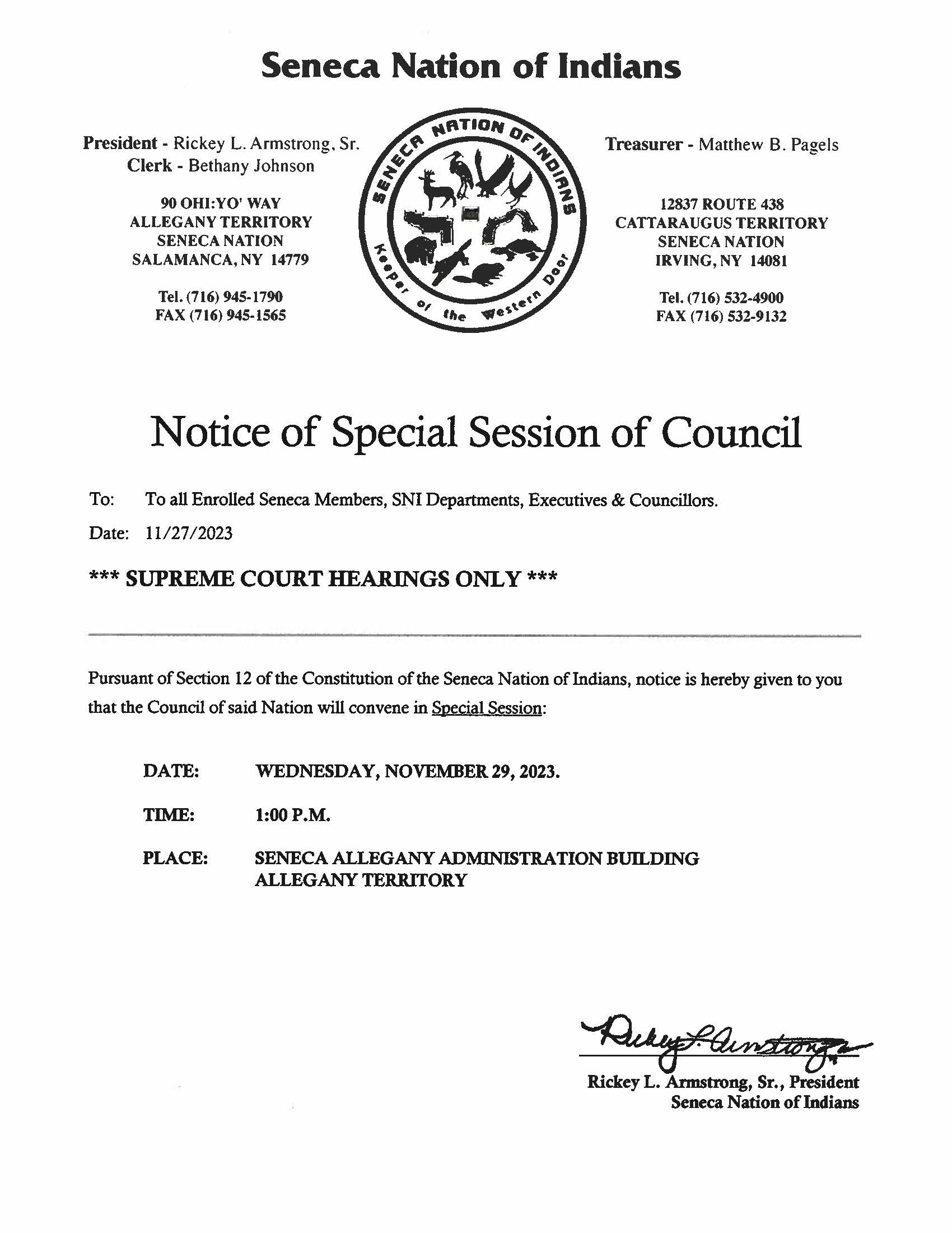 Notice: Special Session of Council - November 29, 2023 at 1:00 p.m. - S ...