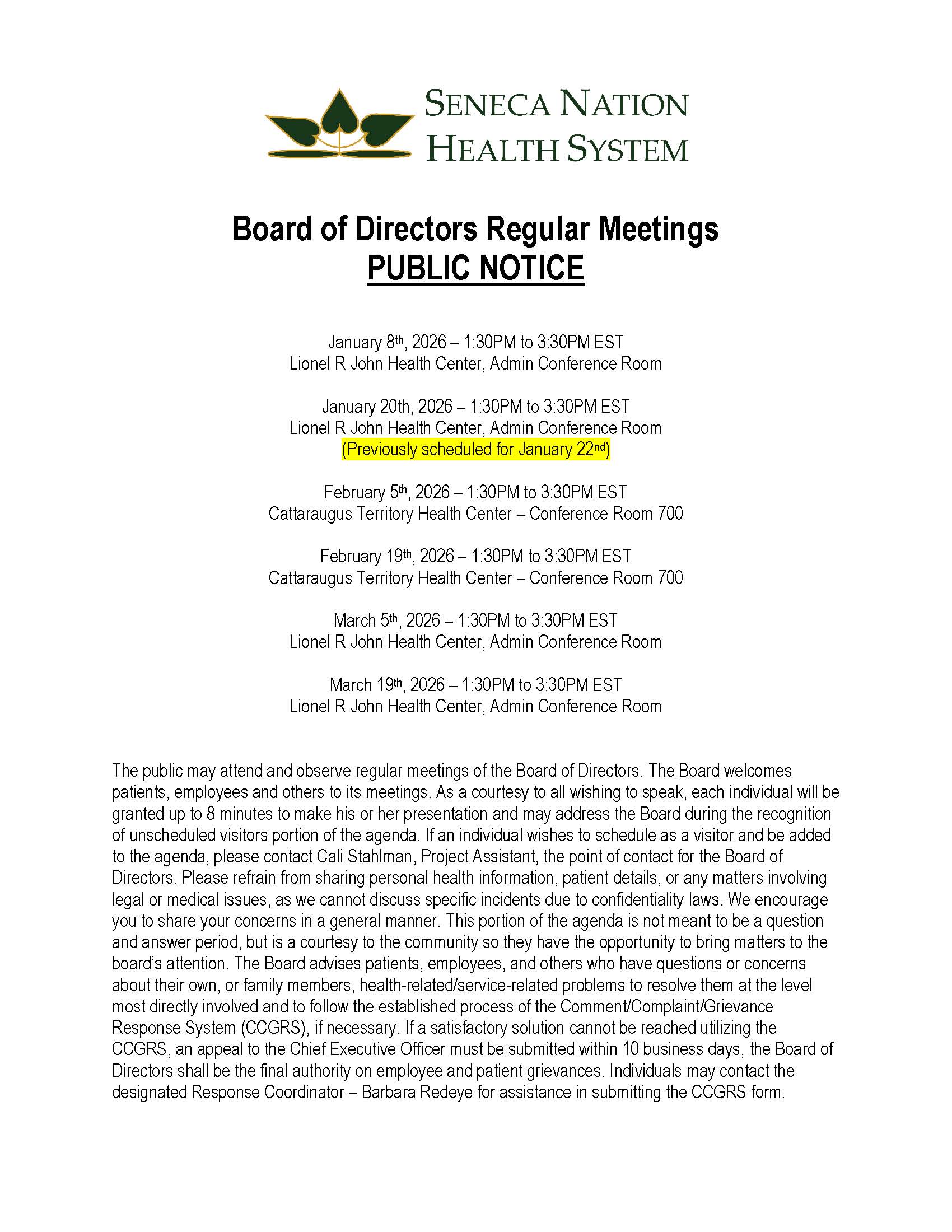 SNHS Board of Directors Regular Meetings - SNI